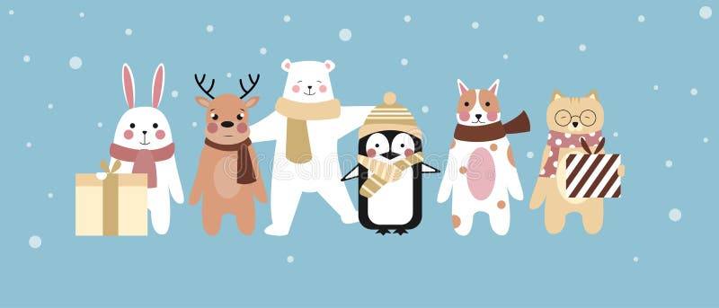 Collection of Winter Character Animals Stock Vector - Illustration of ...