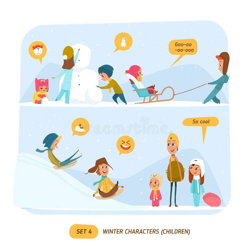 Winter Characters Set. Sport Stock Illustration - Illustration of ...