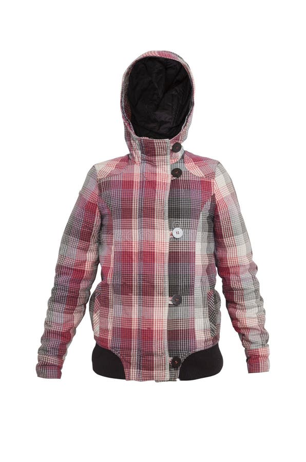 Winter Checkered Pink Jacket Isolated on White Stock Photo - Image of ...