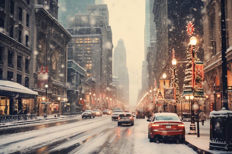 Winter in Chicago Illinois, Cold Days Landscape Illustration Stock ...