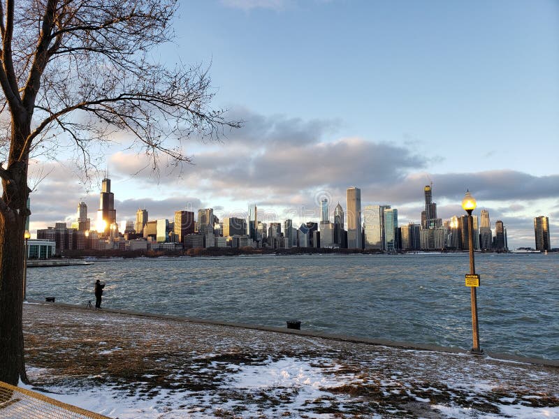 Chicago Winter Cityscape. West Loop Neighborhood. Main Streets In ...