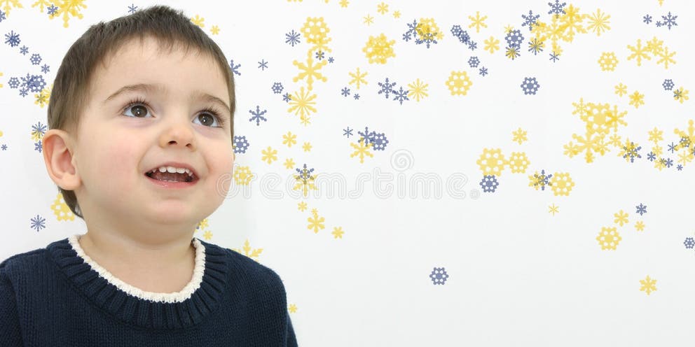 Winter Child Boy on Snowflake Background Stock Image - Image of yellow ...