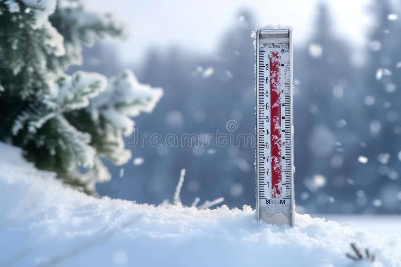Winter Chill Weather Thermometer Under Falling Snow Outdoors, Space for ...