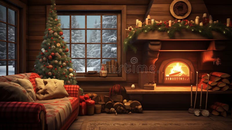 A Winter Christmas Cabin Interior Stock Image - Image of christmas ...