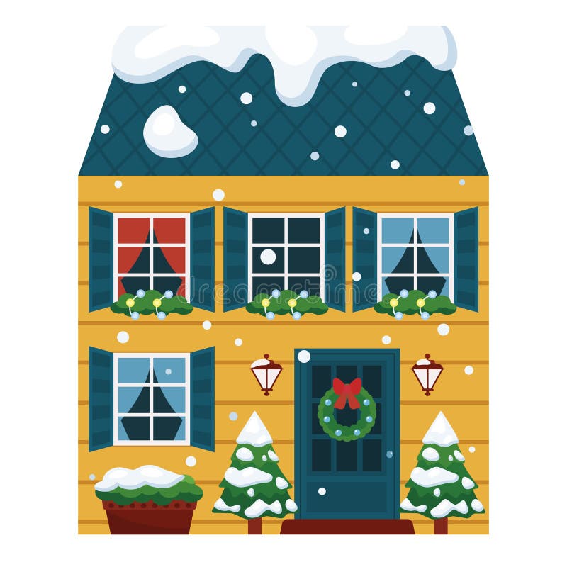 Winter Christmas European House Vector Flat Illustration Stock ...