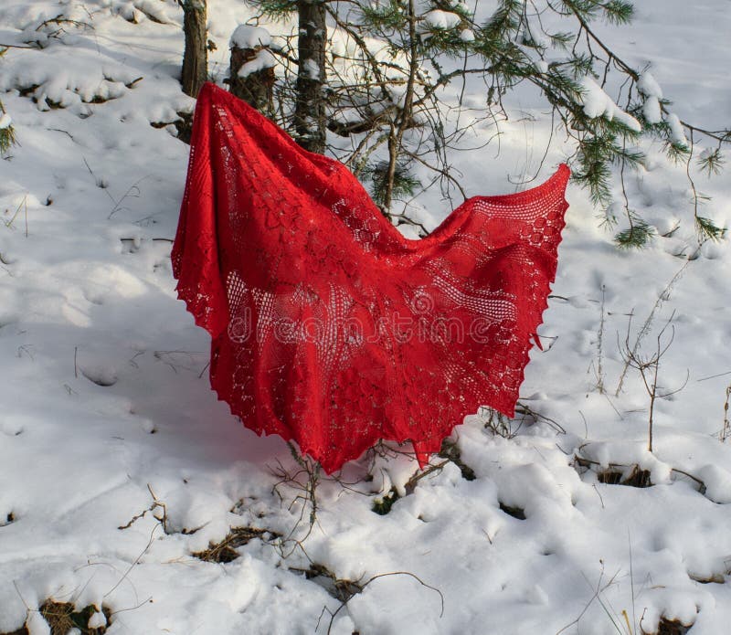 A Red Shawl is Spread on the Branches of Trees Stock Image - Image of ...
