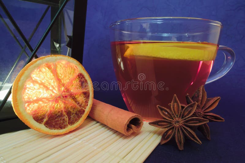 Winter Christmas Tea with Lemon, Cinnamon and Anise Star Stock Photo ...