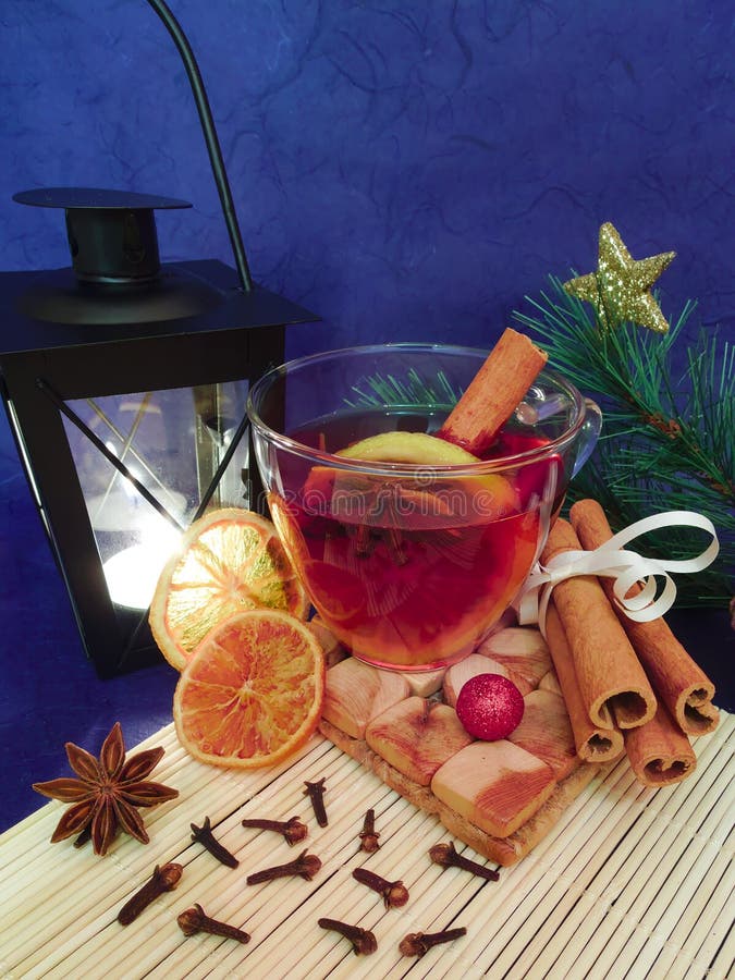 Winter Christmas Tea with Lemon, Cinnamon and Anise Star Stock Photo ...