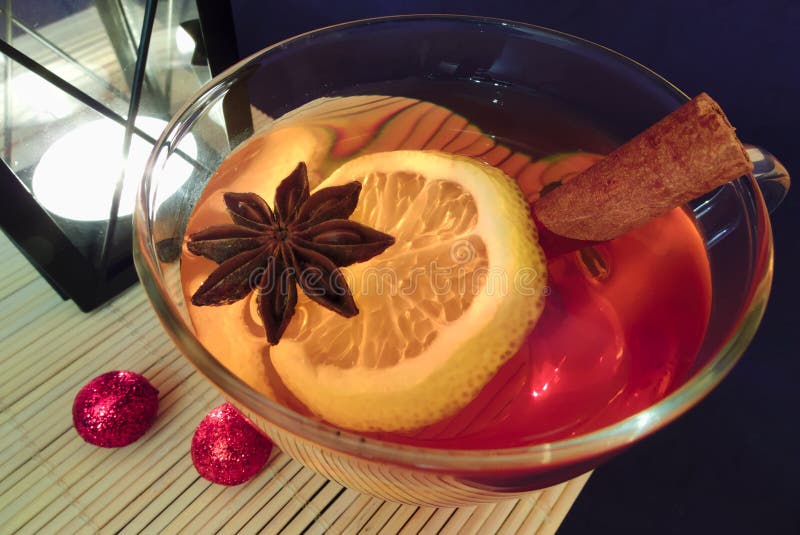 Winter Christmas Tea with Lemon, Cinnamon and Anise Star Stock Photo ...
