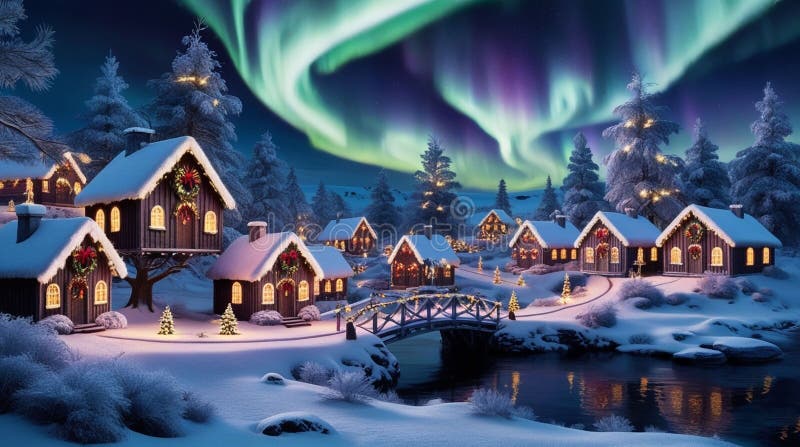 The Winter Christmas Village Scene Stock Photo - Image of december ...