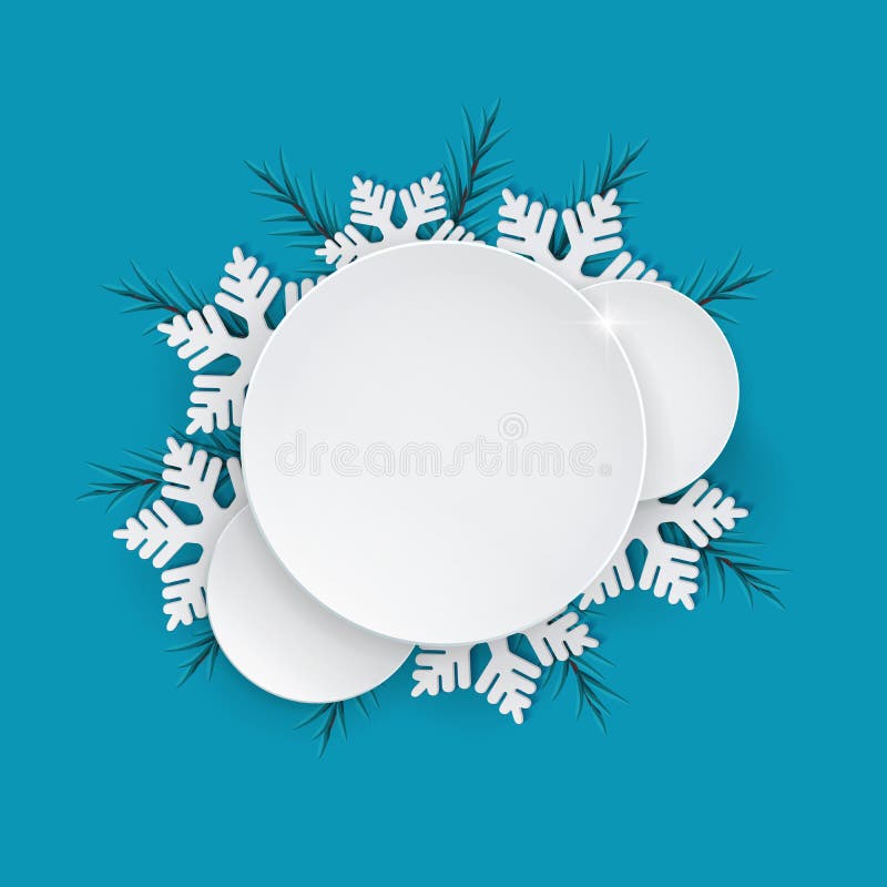 Winter Circle Frame with Stroke. White Banner with 3d Snowflakes and ...