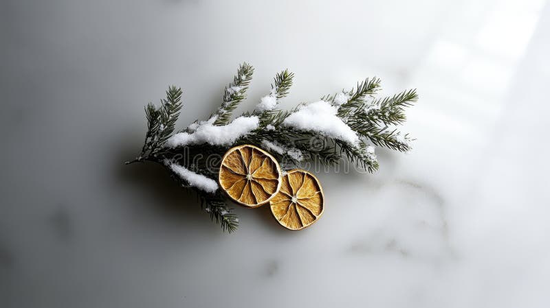 Winter Citrus Sprig on Fresh Snow Background Stock Photo - Image of ...