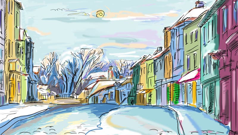 Winter city - illustration stock illustration. Illustration of ornate ...