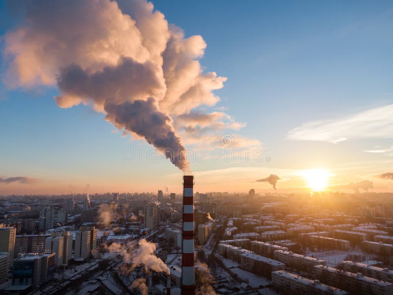Winter City Landscape. Industrial Pipe with Smoke Editorial Stock Photo ...