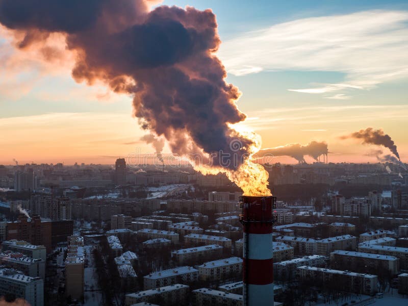 Winter City Landscape. Smoke from the Pipe Editorial Stock Image ...