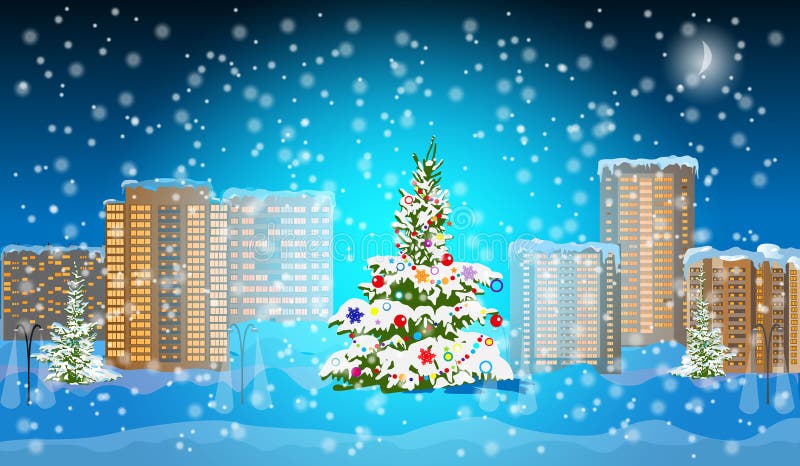 City Panorama, Winter Snow Landscape in Daylight, Hand Drawn Cityscape ...