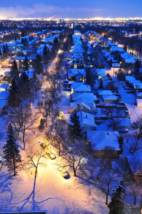 Winter city night scene stock photo. Image of illuminating - 8154524