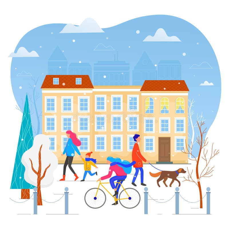 Winter Cityscape Vector Flat Illustration. City Scene. Stock ...