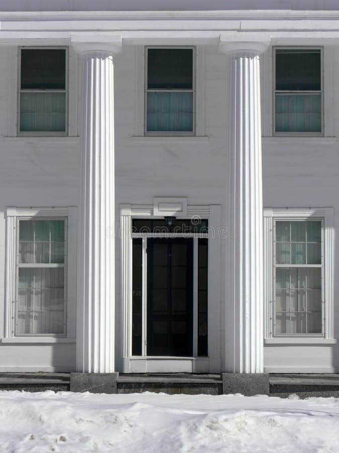 Winter: Classical House with Columns Stock Photo - Image of sunny, snow ...