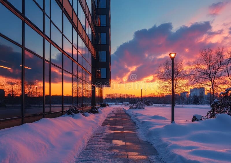 Winter Clean Sidewalk Snow Removal Office Building White Accent Stock ...