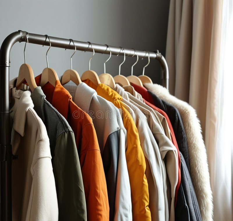 Winter Clothes Hanging in Rack with Hanger Stock Image - Image of rack ...
