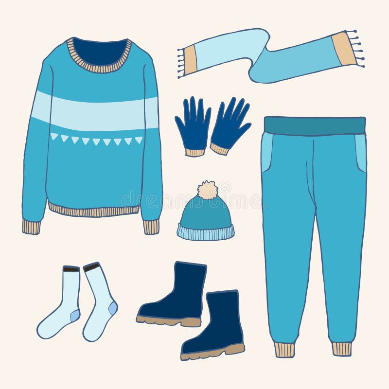 Winter Clothes Set,Outline Hand Drawing Doodles Stock Vector ...