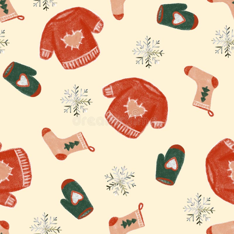 Winter Clothes Vector Seamless Pattern. Cute Kids Christmas Background ...