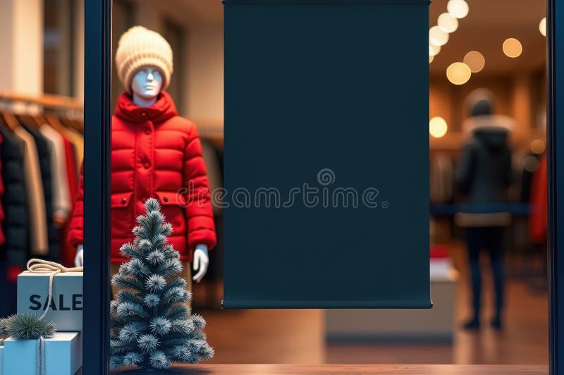 Winter Clothing Storefront Display with Mannequin and Holiday Decor. AI ...
