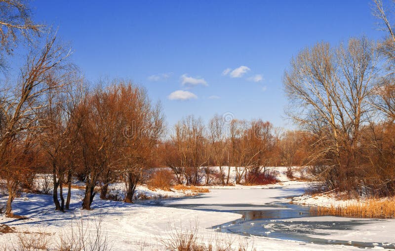 Winter Cold Landscape in River Stock Image - Image of blizzards, travel ...