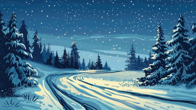 Winter cold snow road trip stock illustration. Illustration of ...