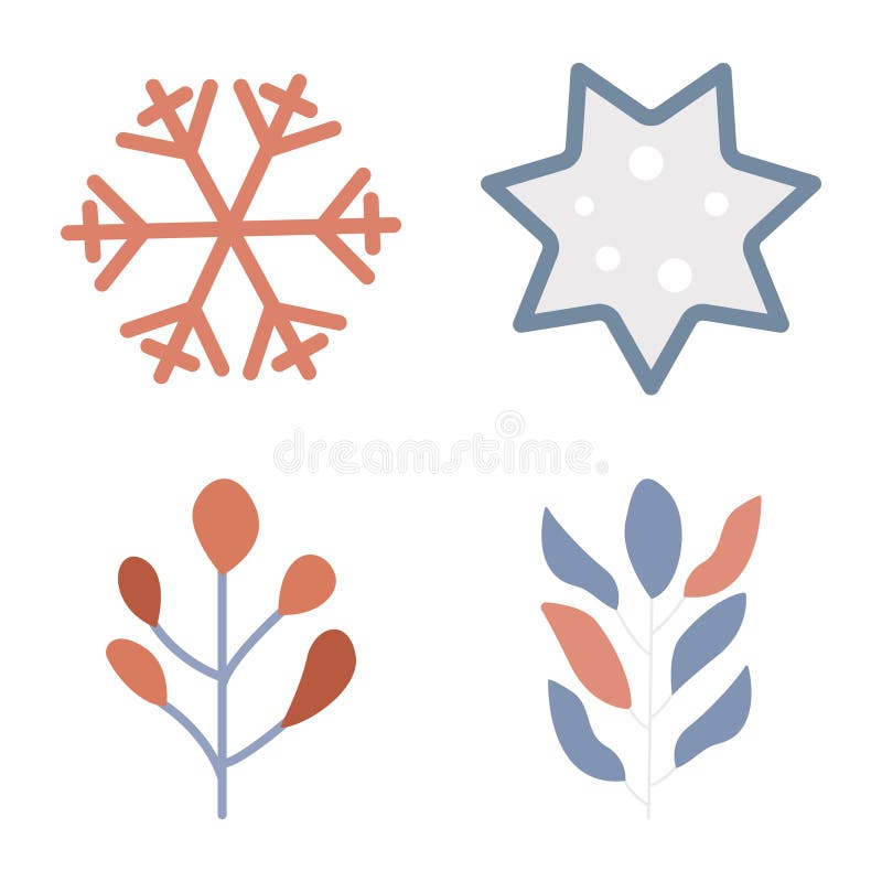 Winter Collection of Nature Foliage Plant Snowflake Star Stock Vector ...