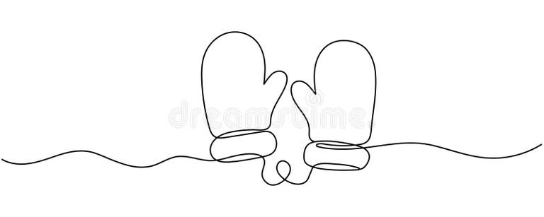 Winter Concept with Mittens Drawn One Continuous Line, Editable Strokes ...