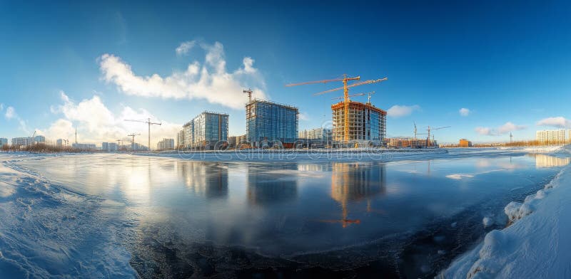 A Winter Construction Site with Numerous High-rise Buildings Being ...