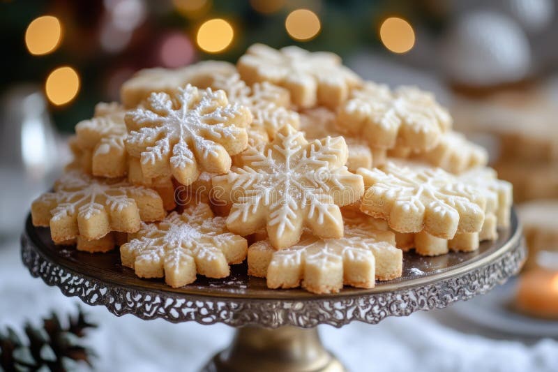 Winter Cookie Display, an Array of Snowflake Shortbread Cookies on a ...