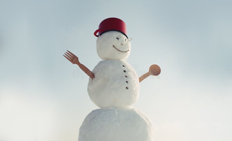 Winter Cooking. Snowman Chef from Snow with Pot Stock Image - Image of ...