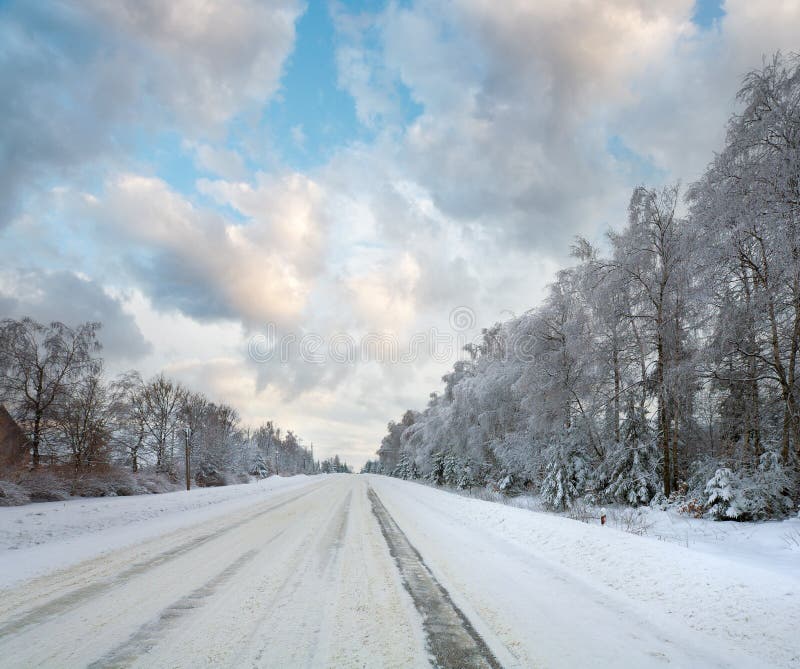 Winter country road stock photo. Image of frost, road - 266833406