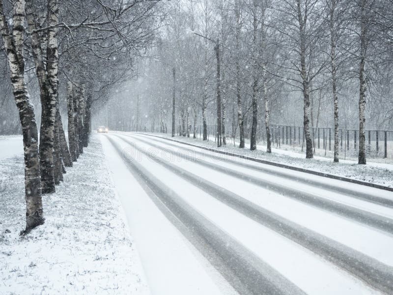 Winter Country Road in Snowfall. Stock Image - Image of covered, season ...