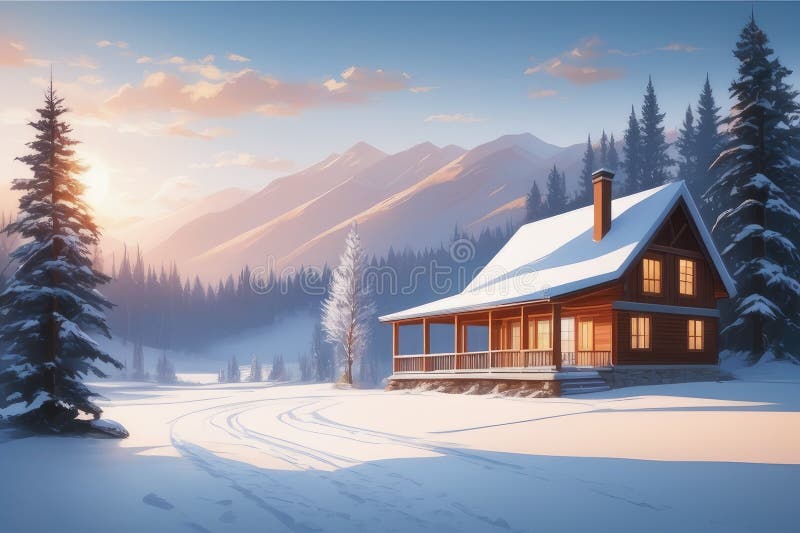 Winter in the Countryside Cartoon Illustration, Winter Environment ...