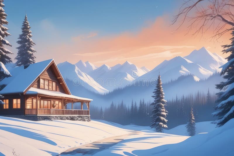 Winter in the Countryside Cartoon Illustration, Winter Environment ...