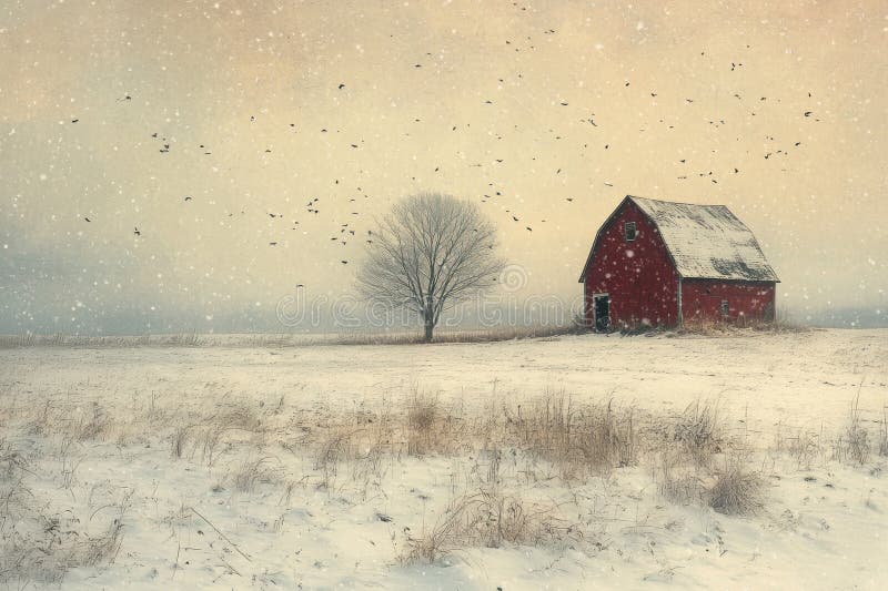 Winter Countryside Scene, Winter Scene with Fields, Red Barn, and Snow ...
