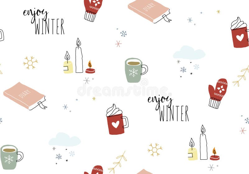 Winter Cozy Seamless Pattern Stock Vector - Illustration of latte ...