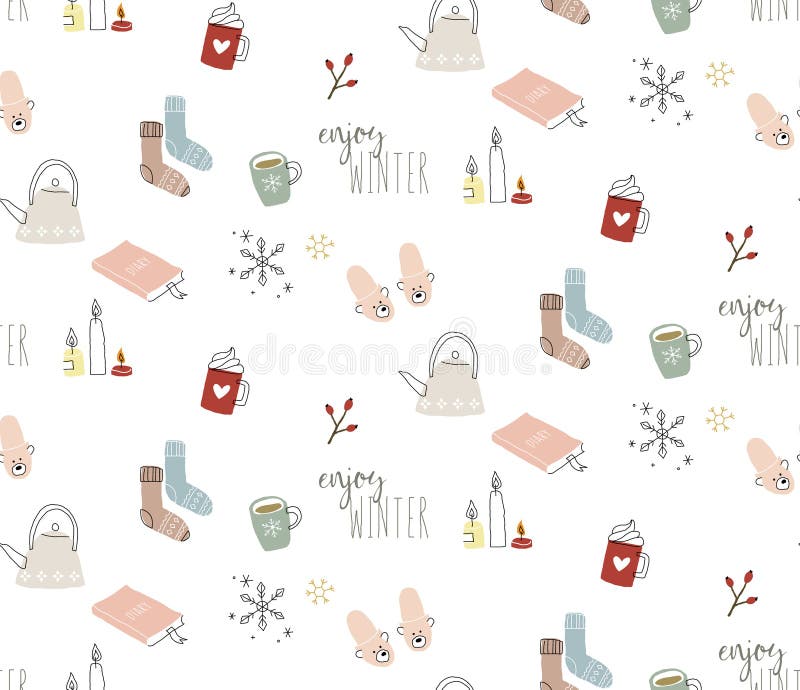 Winter Cozy Seamless Pattern Stock Vector - Illustration of diary ...