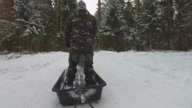 The Winter a Crawler Tractor Rides Children in a Sleigh through the ...