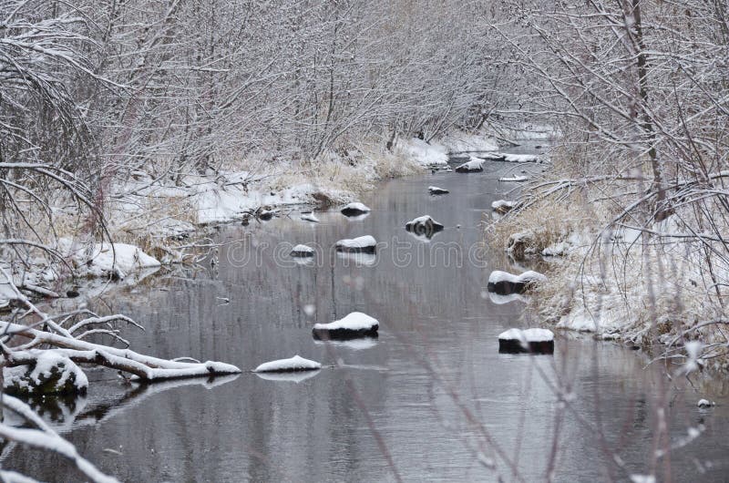 Winter Creek after a Fresh Snowfall Stock Image - Image of water ...