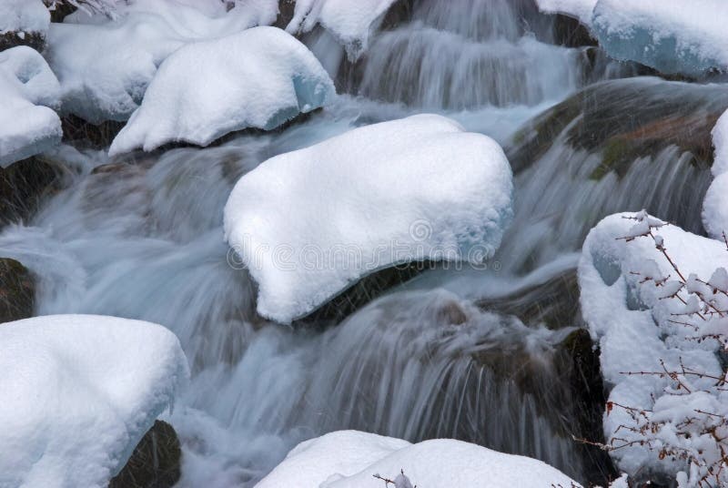 Winter Creek during Snowfall Stock Image - Image of landscape ...