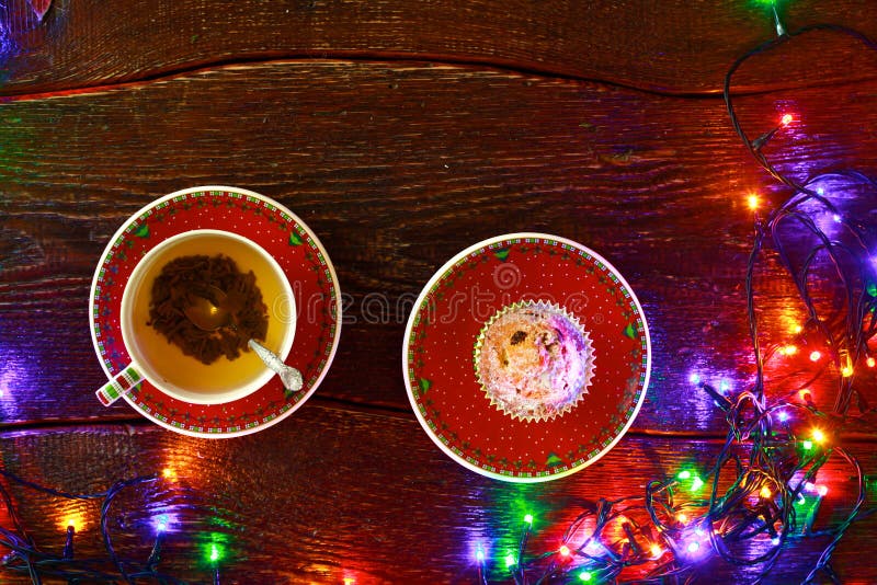 Winter Cup of Tea and Christmas Decorations Stock Photo - Image of ...