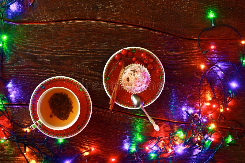 Winter Cup of Tea and Christmas Decorations Stock Image - Image of cafe ...
