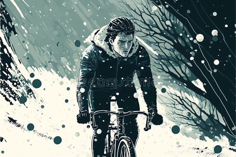 Winter Cycling, a Man Riding a Bicycle in Snow, Action, Fun. Generative ...