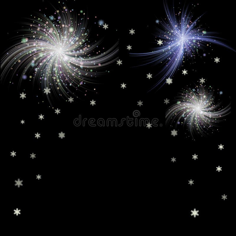Winter Dark Background with Fireworks and Snowflakes Stock Illustration ...