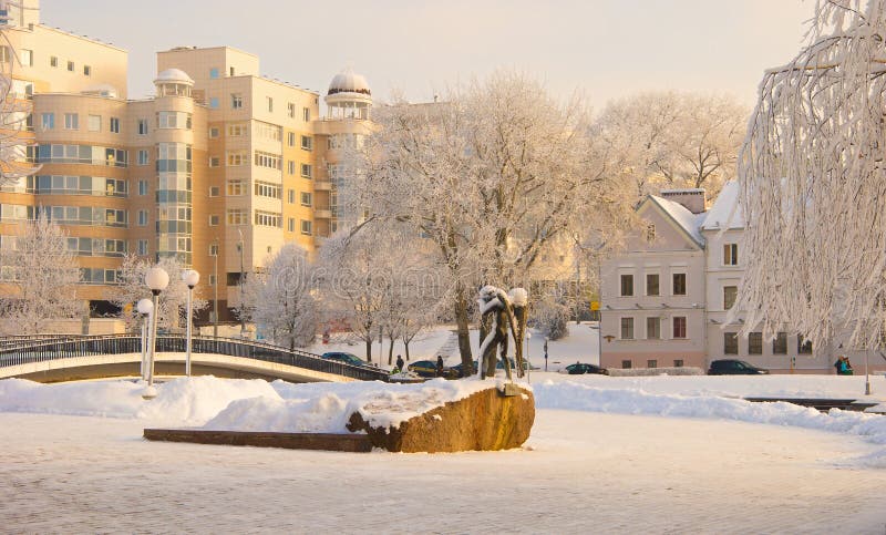 Minsk At Winter Night, Belarus. New Year And Christmas Time In Minsk ...